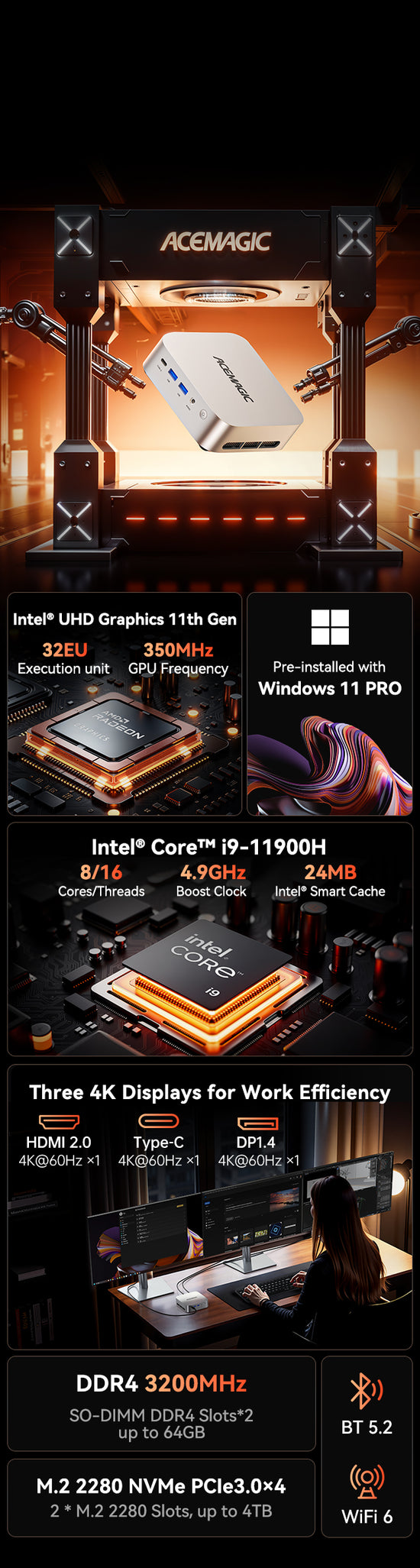 ACEMAGIC M1 Intel Core i9-11900H Mini PC